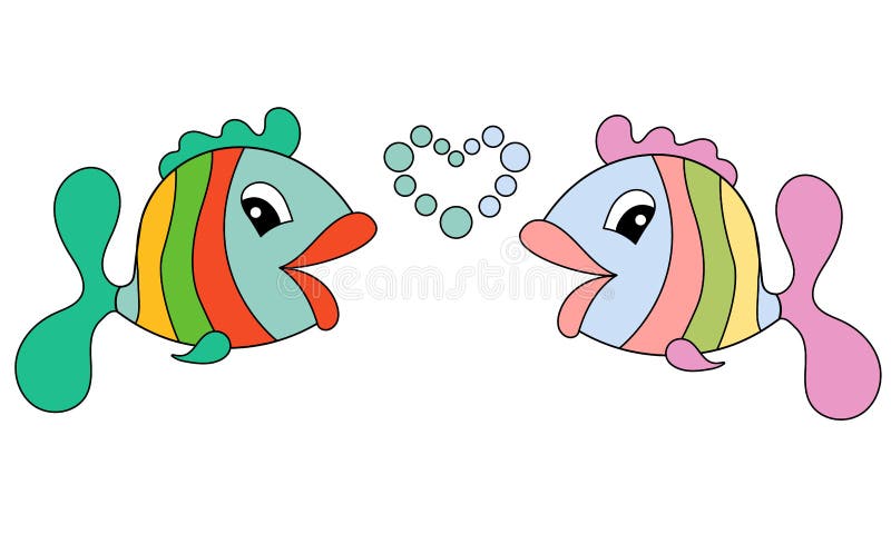 Two cartoon fish in love stock vector. Illustration of maritime - 208480823