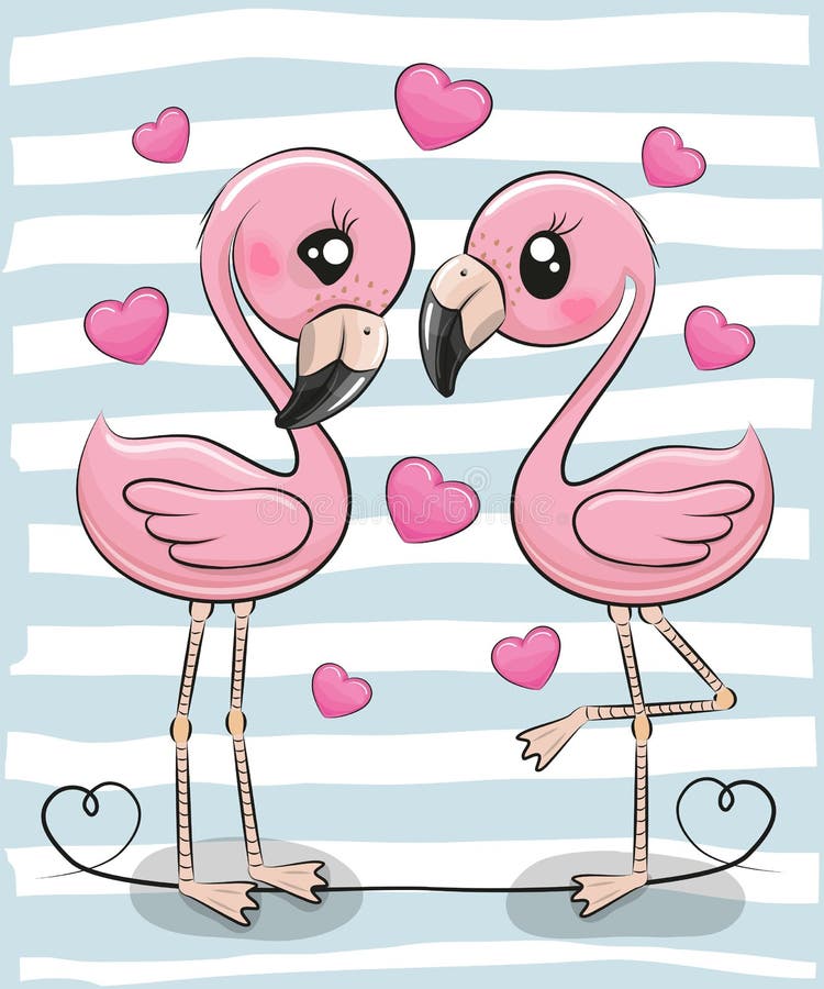 Two Cartoon Flamingos on a Blue Background Stock Vector - Illustration ...