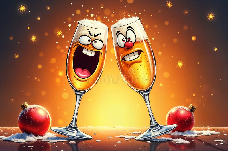 Two Cartoon Glasses Clinking Together Stock Illustration - Illustration ...