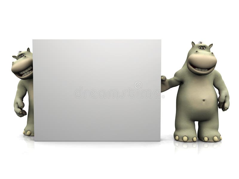 Two Cartoon Hippos with Big Blank Sign. Stock Illustration ...