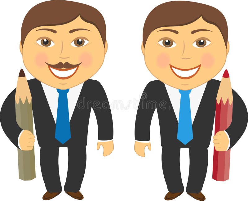 Two Cartoon Man with Pencil Stock Vector - Illustration of inspector ...