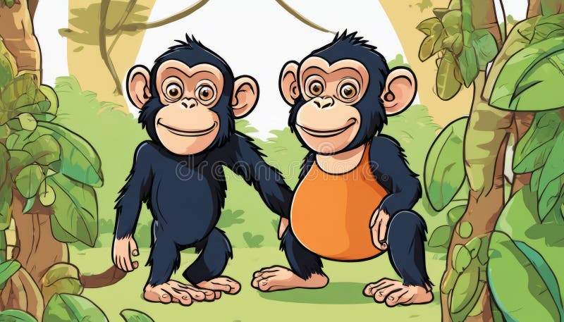 Two Cartoon Monkeys in an Orange and Orange Shirt Stock Illustration ...