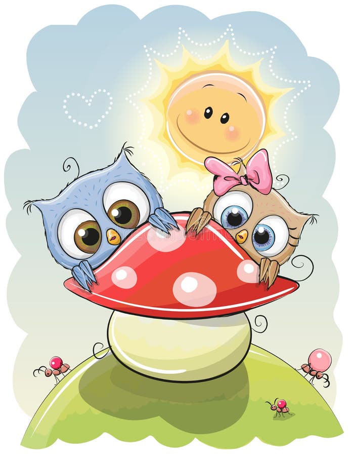 Two cartoon owls stock vector. Illustration of card, dreaming - 72256562