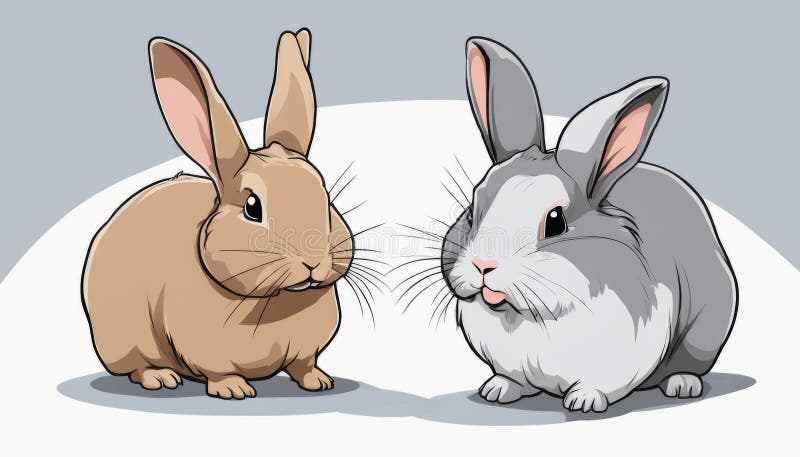 Two Cartoon Rabbits Sitting on a White Background Stock Illustration ...