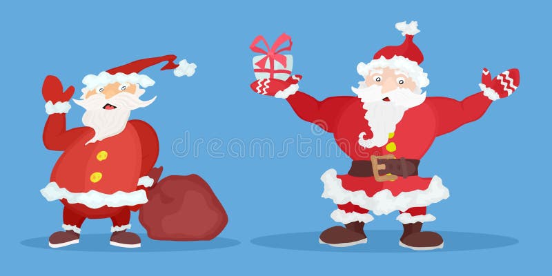 Two Cartoon Santa Claus on Blue Background Stock Illustration ...