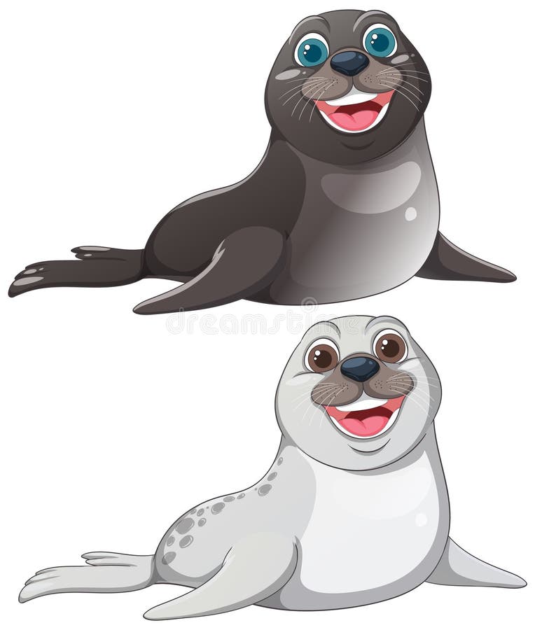 Two cartoon seals stock vector. Illustration of smiling - 355558580
