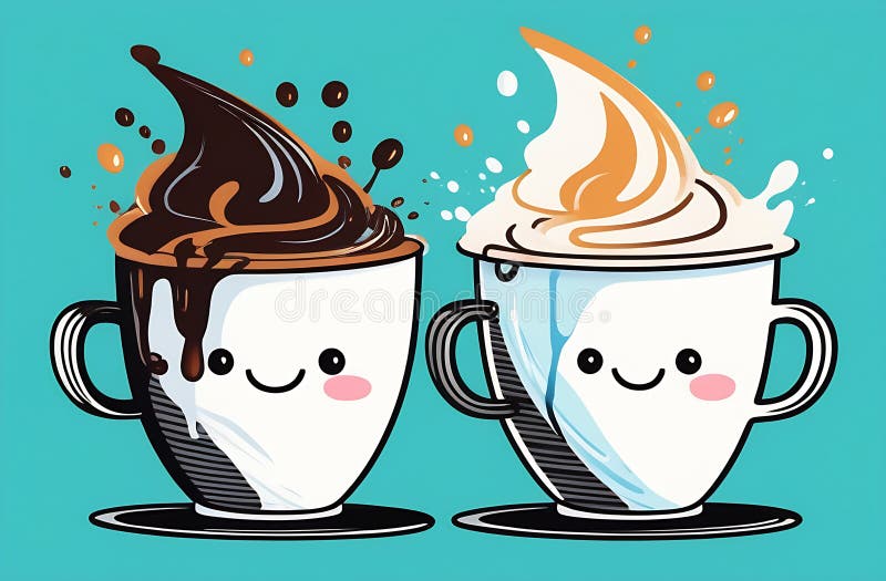 Two Cartoon Smiling Cups of Cappuccino Stock Illustration ...
