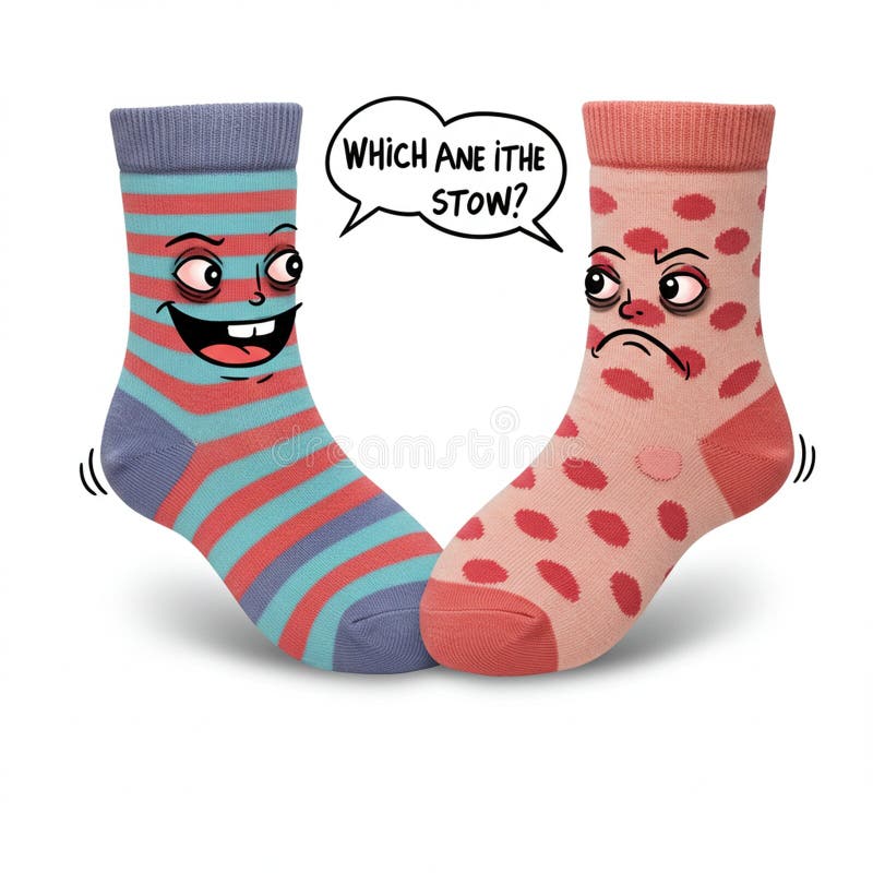 Two Cartoon Socks with Expressive Faces and Speech Bubble. the Left ...