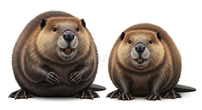 Two Brown Beavers on White Background, Ai Generated Stock Illustration ...