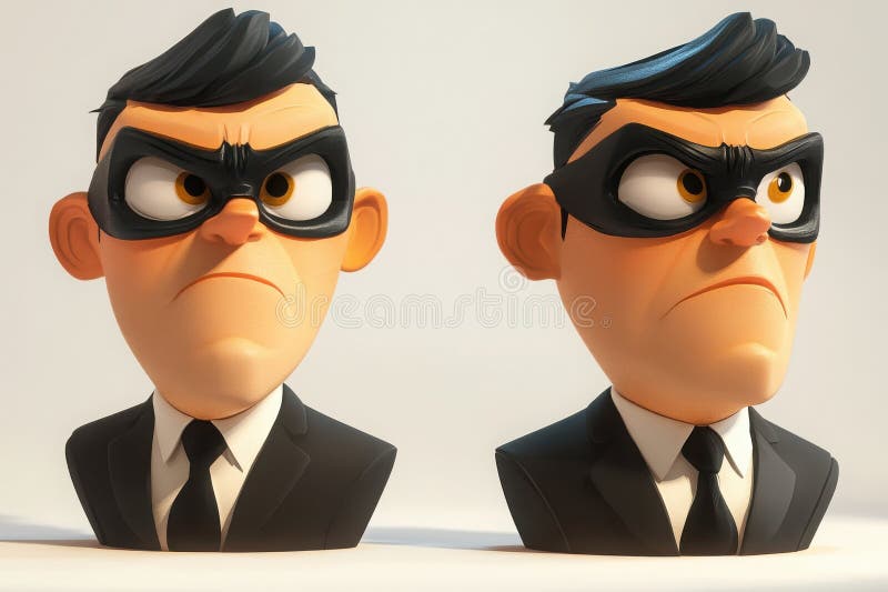 Two Cartoon Thief Busts with Distinct Expressions, Evoking Humor and ...