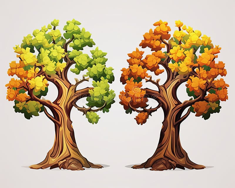 Two Cartoon Trees with Different Colors Stock Illustration ...