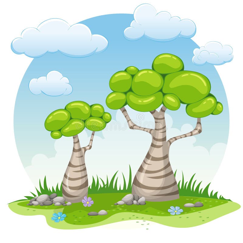 Two Cartoon Trees Illustration Stock Vector - Illustration of comic ...