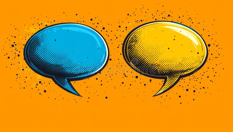 Two Cartoonish Speech Bubbles, One Blue and One Yellow Stock Photo ...
