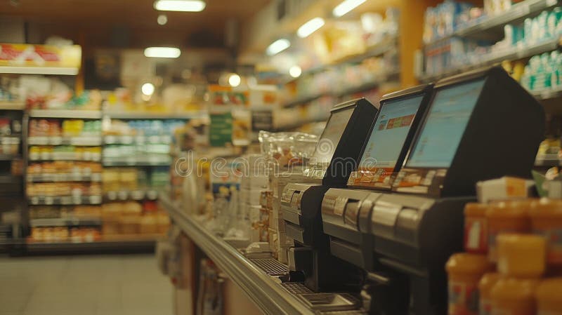 Two Cash Registers at a Grocery Store Checkout Stock Illustration ...