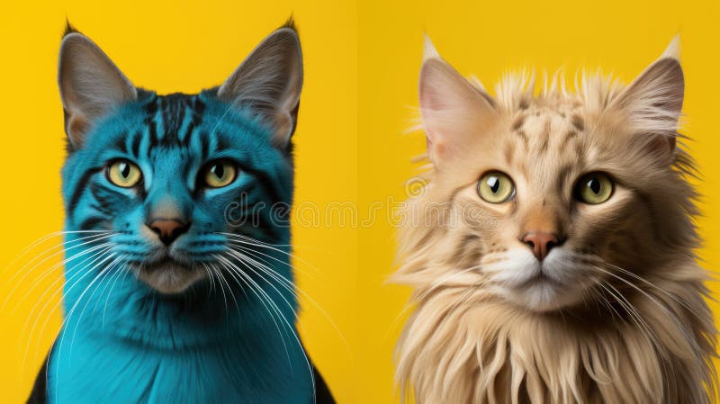 Two Cats with Blue and Yellow Fur. Generative AI Image. Stock ...