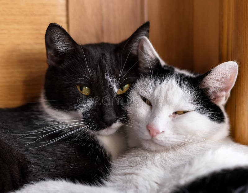 Two Cats Cuddling Together in a Cozy Corner Stock Illustration - Illustration of feline, sweet ...