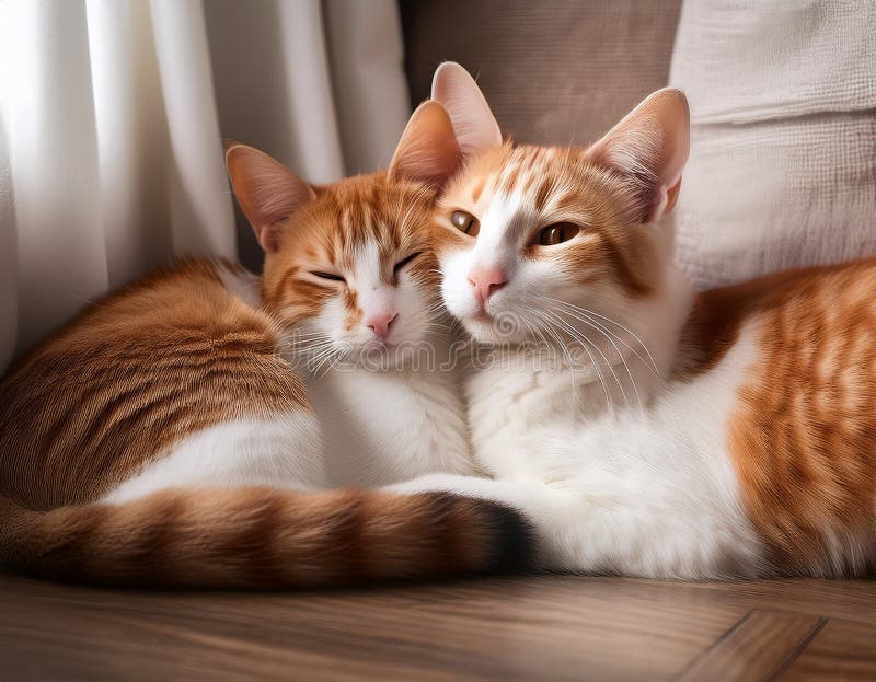 Two Cats Cuddling Together in a Cozy Corner Stock Illustration ...