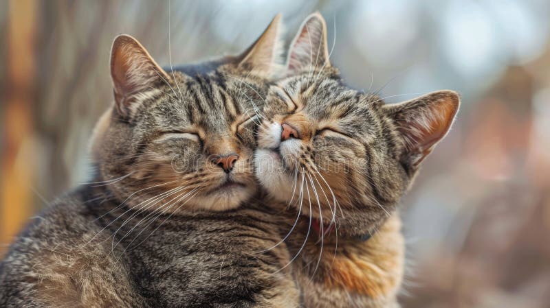 Two Cats are Cuddling Together with Their Heads Touching, AI Stock ...