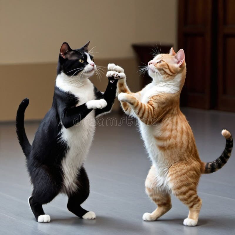 Two Cats Dancing Abstract Animals, AI Generated Image Stock Illustration - Illustration of ...
