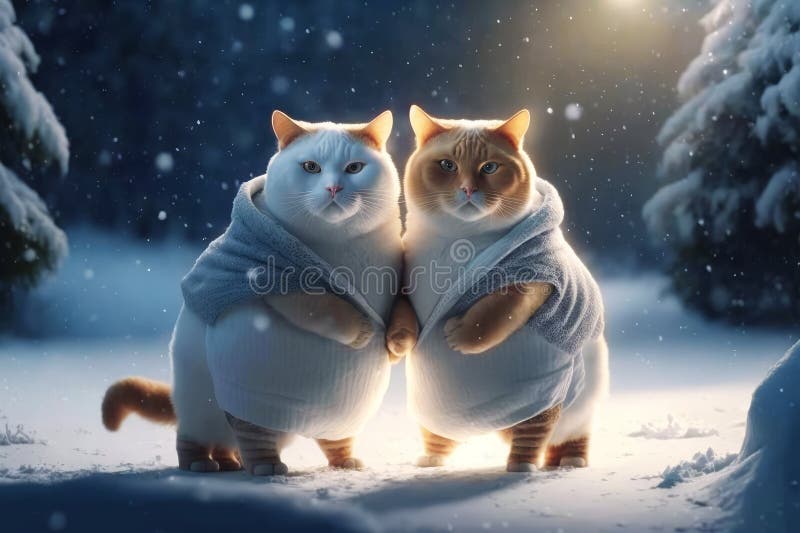 Two Cats Dressed in Sweaters Standing in the Snow. Generative AI Stock ...