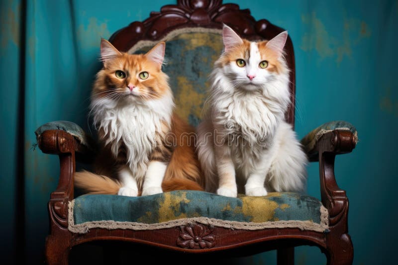 Two Cats, Each Trying To Sit on the Same Chair Stock Photo - Image of ...