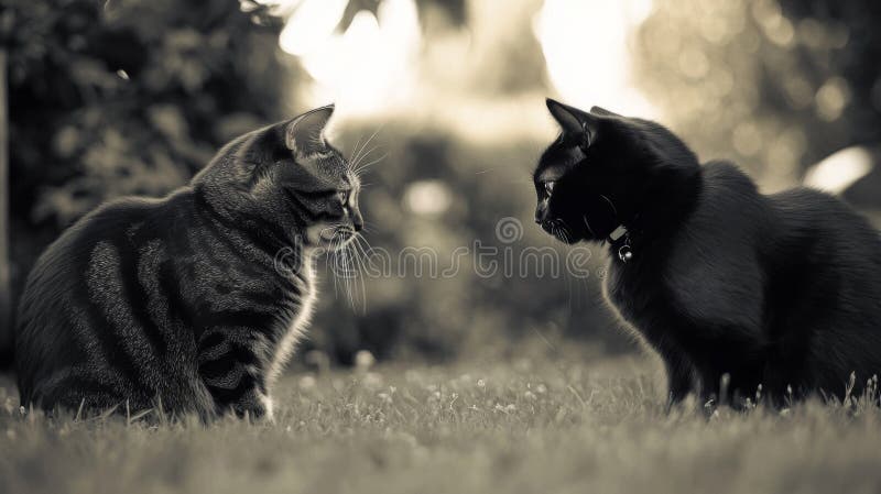 Two Cats Face To Face in Sepia Tone Stock Illustration - Illustration ...