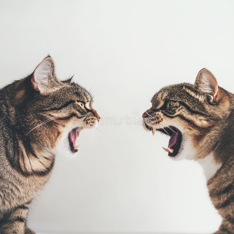 Two Cats Facing Off in a Playful Confrontation Stock Photo - Image of ...