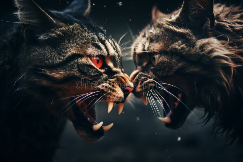 Two Cats Fighting with Each Other on a Dark Background Stock ...