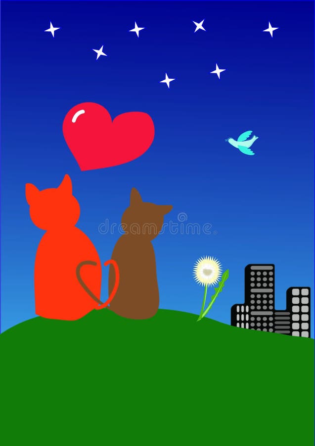 Silhouette Two Cats Heart Tails Stock Illustrations – 76 Silhouette Two ...