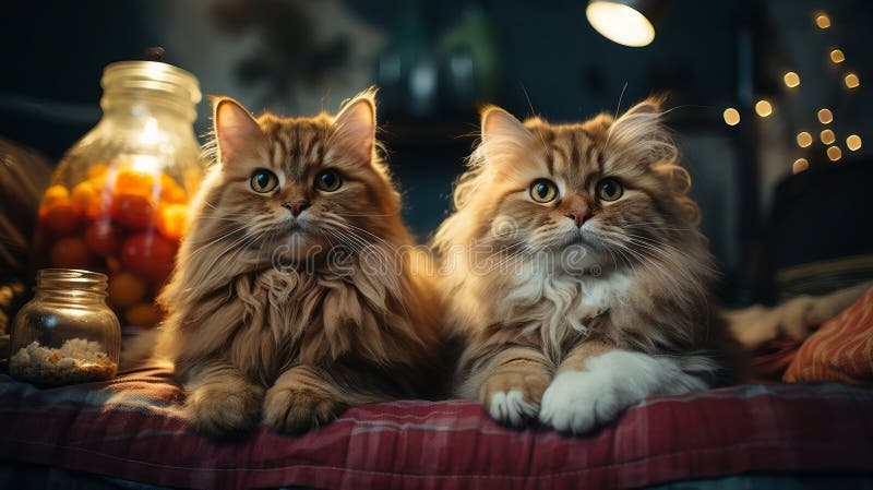 Two Cats at Home on the Sofa in the Living Room. Generative AI. Stock ...
