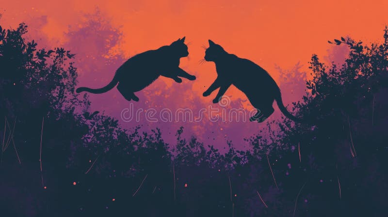 Two Cats are Jumping in the Air with Their Tails Up, AI Stock Image ...
