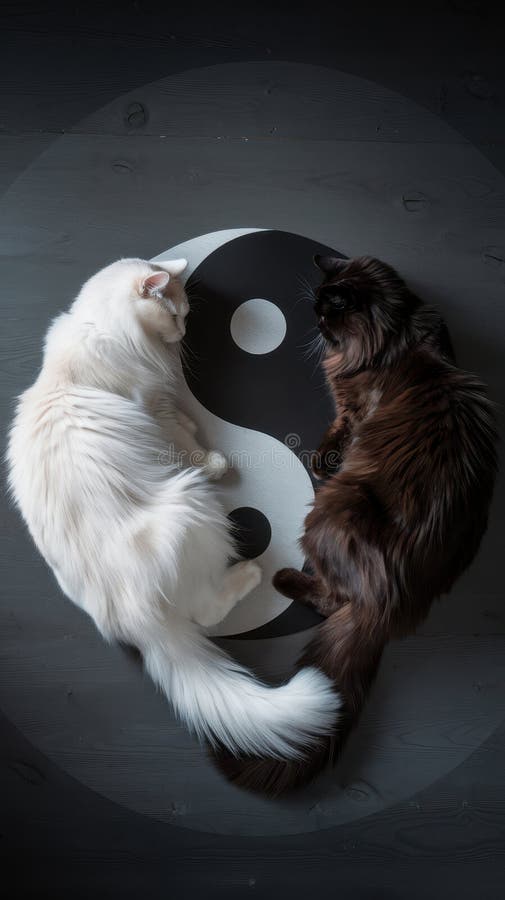 Two Cats Laying on a Black and White Symbol Stock Illustration ...