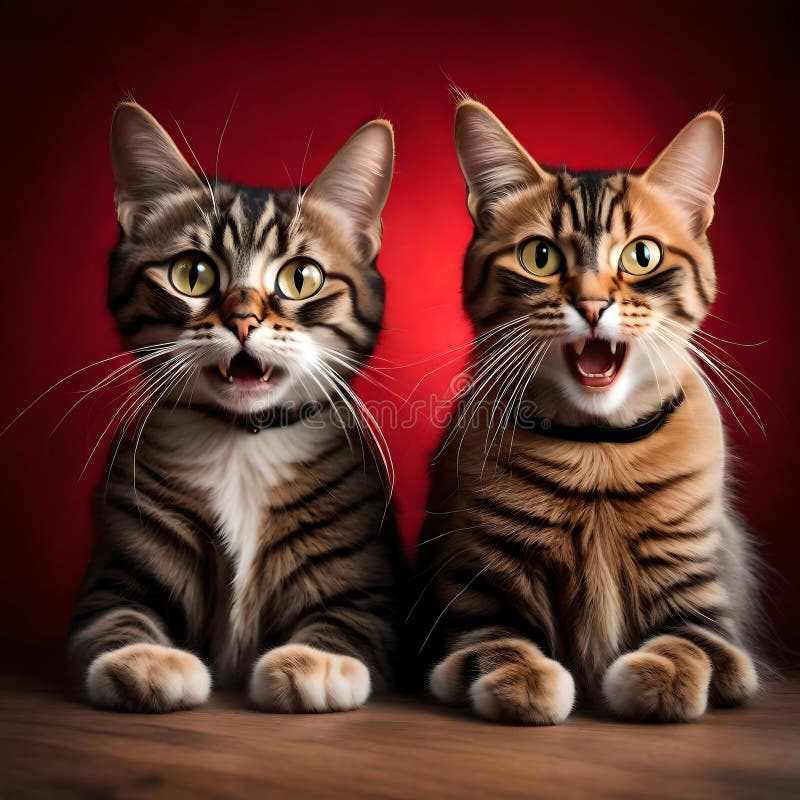 Two Cats Looking Surprised - Ai Generated Image Stock Illustration ...