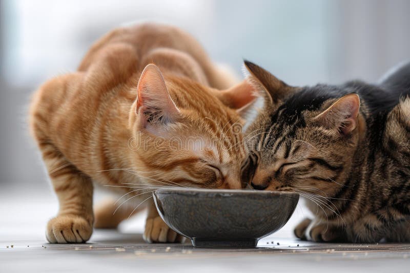 Two Cats, One Orange and One Tabby, Eat from a Black Bowl. Generative ... Two Cats, One Orange and One Tabby, Eat from a Black Bowl. Generative ...