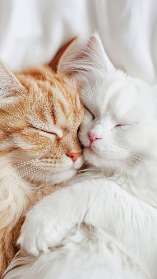Cats Sleeping Peacefully Together in a Warm Embrace on Soft Bedding ...