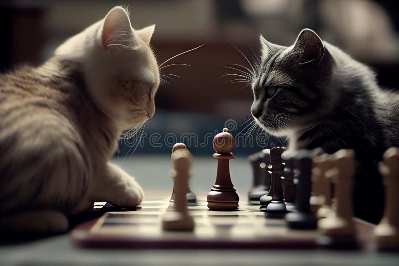Two Cats Play Chess..generative Ai Stock Illustration - Illustration of ...