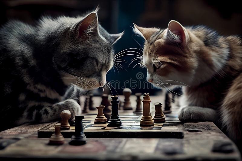 Two Cats Play Chess..generative Ai Stock Illustration - Illustration of ...