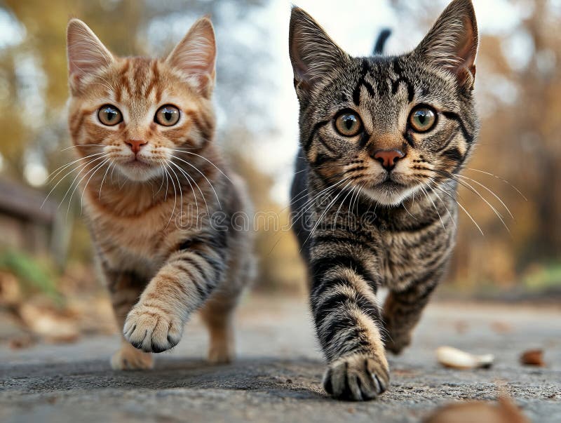 Two Cats Running on the Road Stock Photo - Image of walk, paws: 357065584