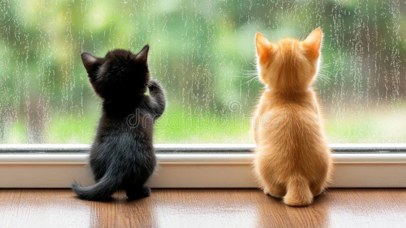 Two Cats Sit Facing One Another with a Warm and Sunny Window Sill ...