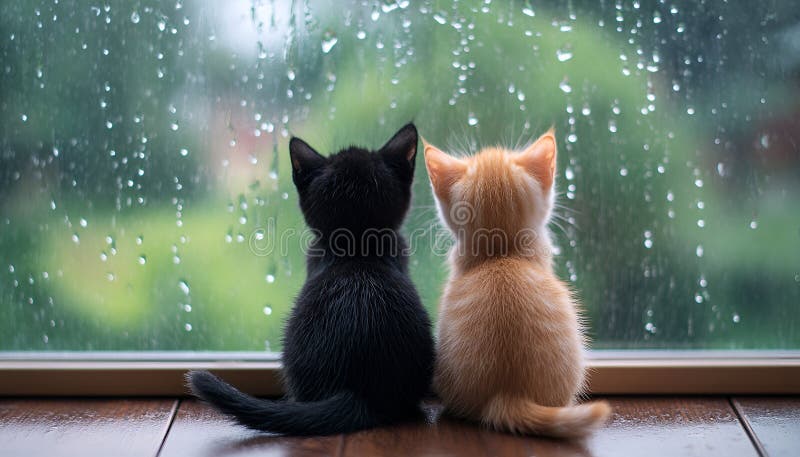 Two Cats Sit Facing One Another with a Warm and Sunny Window Sill ...
