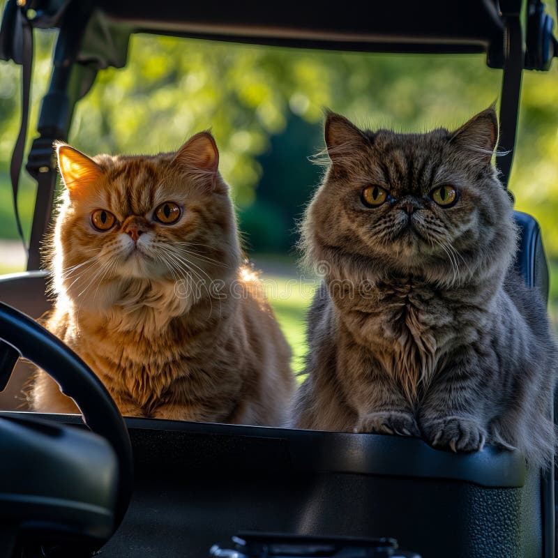 Two Cats Sitting in the Driver S Seat of a Golf Cart Stock Image ...
