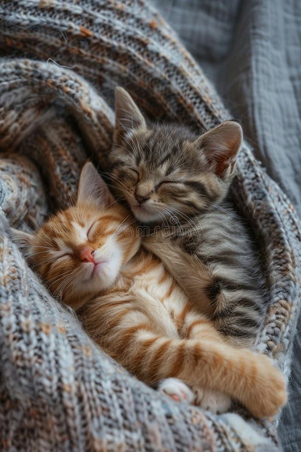 Two Cats Sleeping Close-up. Selective Focus Stock Image - Image of love ...