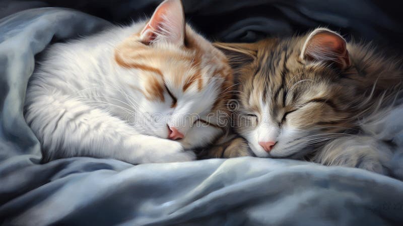 Two Cats Sleeping Together on a Blanket, AI Stock Photo - Image of ...