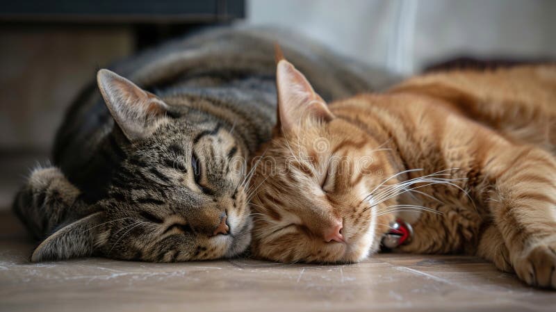 Two Cats Sleeping Together stock illustration. Illustration of tail ...