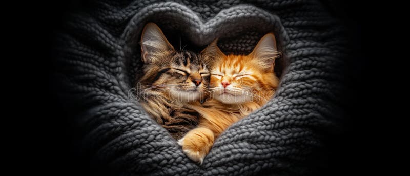 Two Cats Together in the Shape of Heart Stock Illustration ...