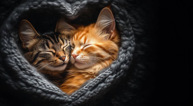 Two Cats Together in the Shape of Heart Stock Illustration ...