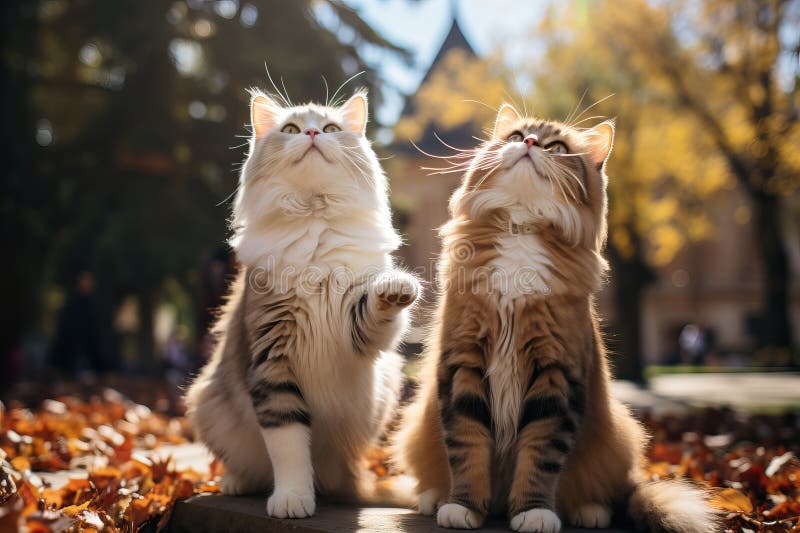 Two Cats are Walking in an Autumn Park. Stock Image - Image of fauna ...