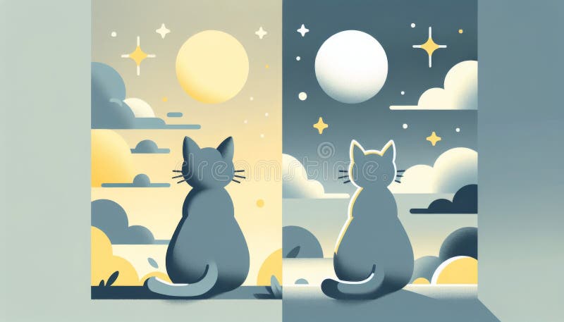 Two Cats Watching Sunrise and Sunset Pixel Art Illustration Stock ...