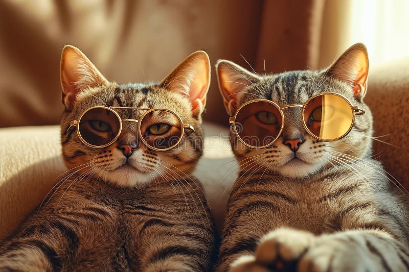 Two Cats Wearing Sunglasses Laying on a Couch Stock Photo - Image of ...