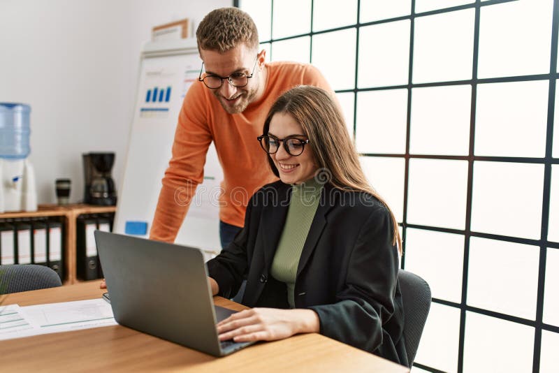 Two Caucasian Business Executives Working at the Office Stock Photo ...